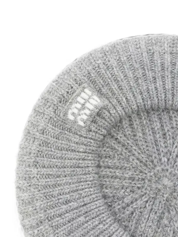 Miu Miu Logo-embroidered Ribbed-knit Beret - Grey