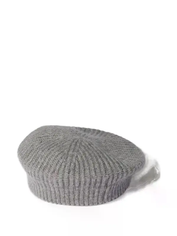 Miu Miu Logo-embroidered Ribbed-knit Beret - Grey