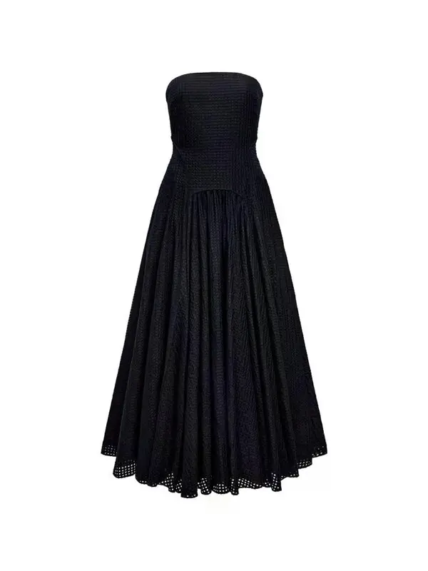 Another Tomorrow Gingham-check Strapless Dress - Black
