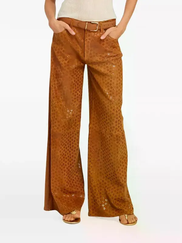 Sprwmn Floral-print Suede Trousers