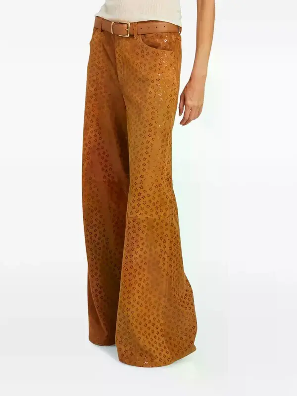 Sprwmn Floral-print Suede Trousers