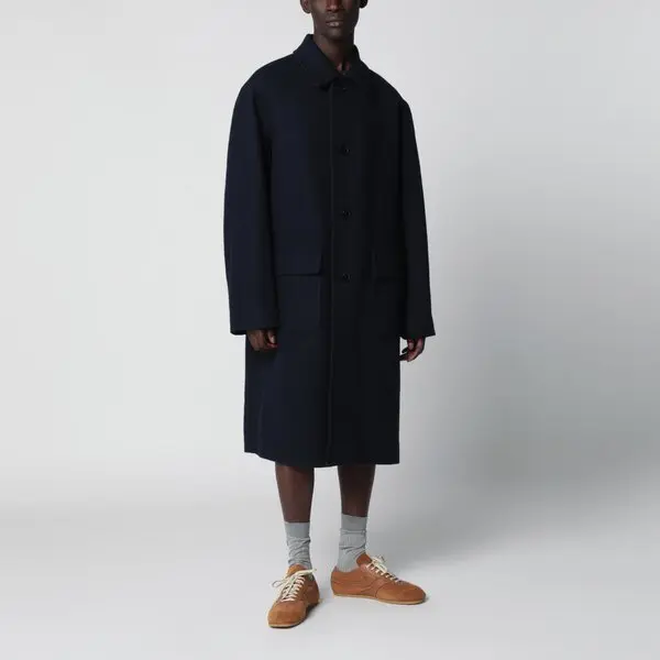 Dries Van Noten Navy Single-breasted Wool Coat