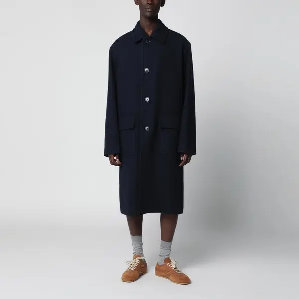 Dries Van Noten Navy Single-breasted Wool Coat