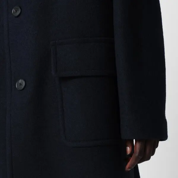 Dries Van Noten Navy Single-breasted Wool Coat
