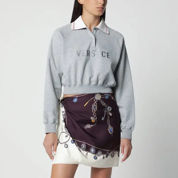 Versace Cropped Cotton Polo Sweatshirt - Grey