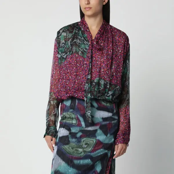 Dries Van Noten Abstract Patchwork Print Silk Blouse - Multicolor