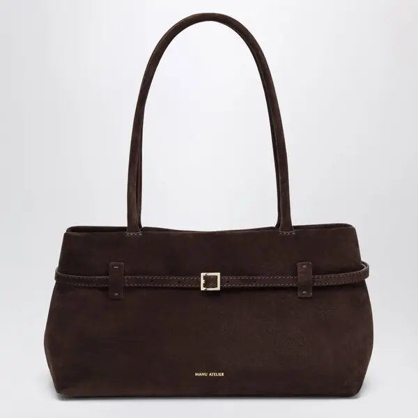Manu Atelier Le Cambon East West Bag In Dark Suede - Brown