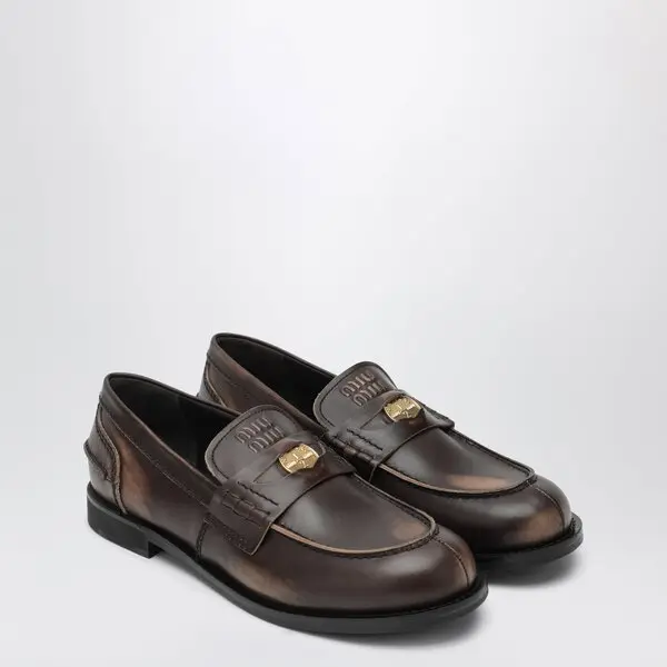 Miu Miu Vintage-effect Leather Loafers - Brown