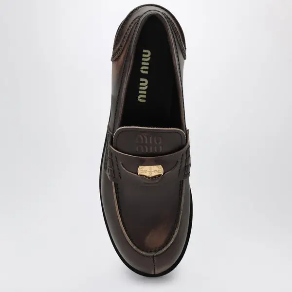 Miu Miu Vintage-effect Leather Loafers - Brown