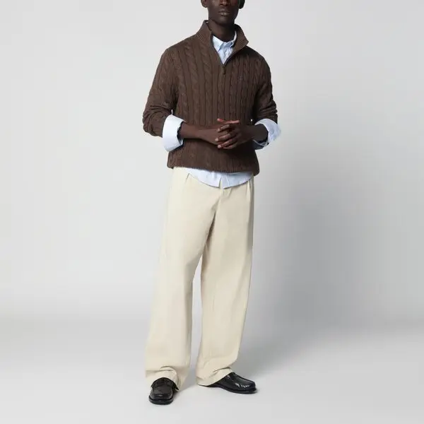 Polo Ralph Lauren Brown Cotton Cable-knit Quarter-zip Sweater