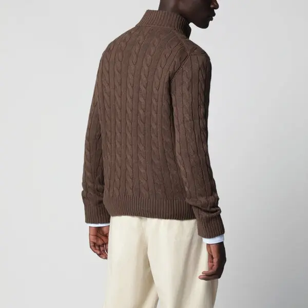 Polo Ralph Lauren Brown Cotton Cable-knit Quarter-zip Sweater