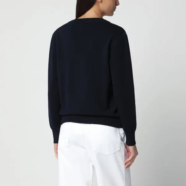 RÓHE Navy Wool Sweater With Double V-neck