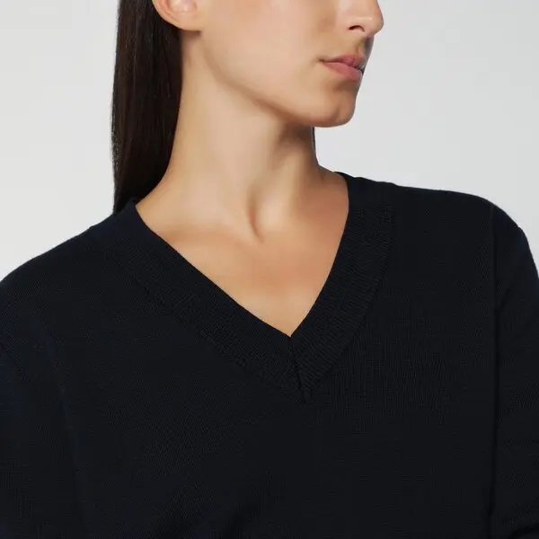 RÓHE Navy Wool Sweater With Double V-neck