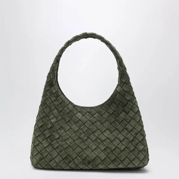 Bottega Veneta Dark Intrecciato Suede Small Campana Bag - Green