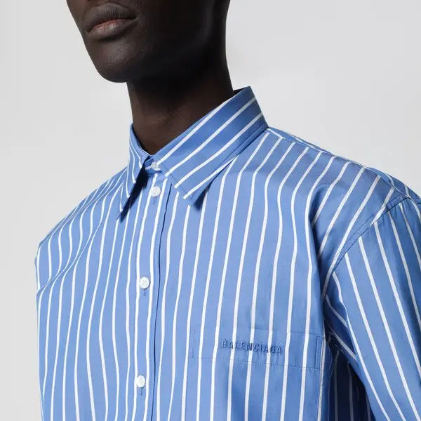 Balenciaga Striped Cotton Shirt - Light Blue