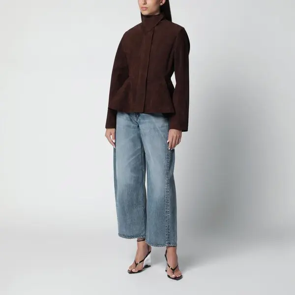 Alaïa Peplum Suede Jacket In Chocolate Goat Leather