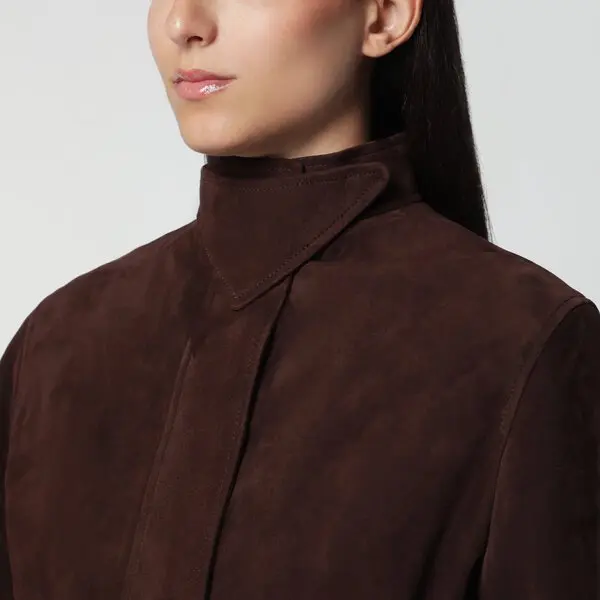Alaïa Peplum Suede Jacket In Chocolate Goat Leather