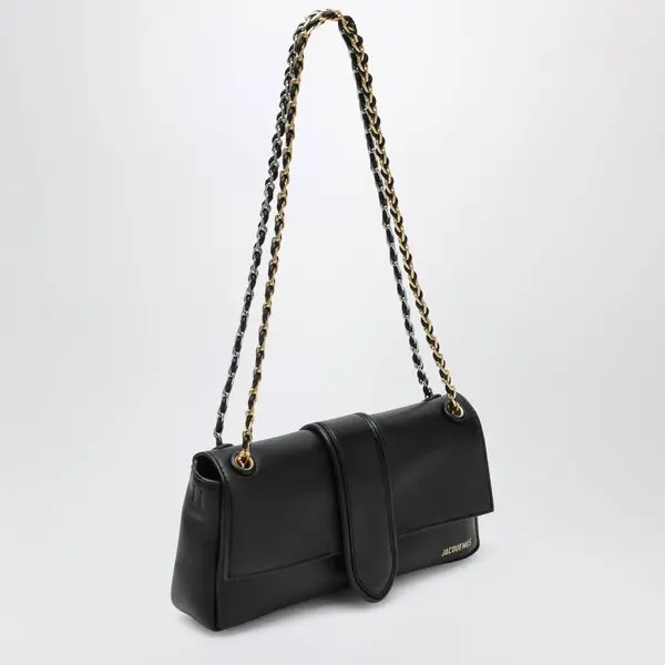Jacquemus Soft Nappa Leather Shoulder Bag With Chain Strap - Black