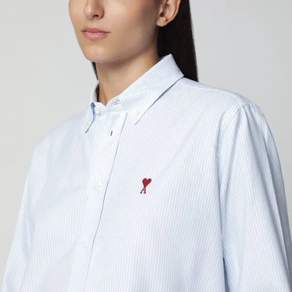 AMI Paris Striped Cotton Shirt With Embroidered Logo