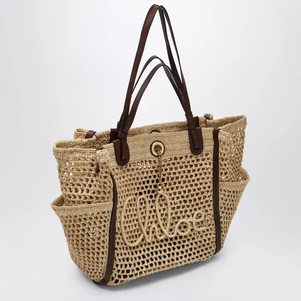 Chloé Sand/ Brown Iconic Raffia And Leather Bag
