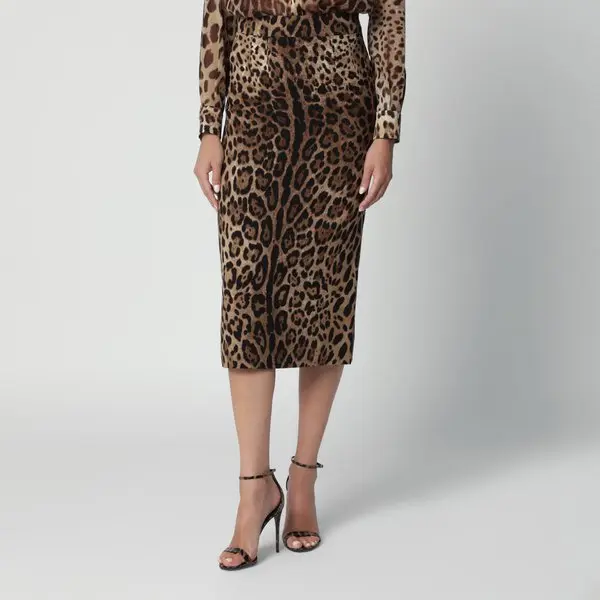 Dolce & Gabbana Leopard Print Cady Pencil Skirt - Brown