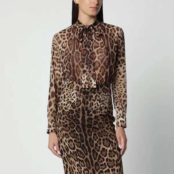 Dolce & Gabbana Leopard-print Silk Georgette Shirt - Brown