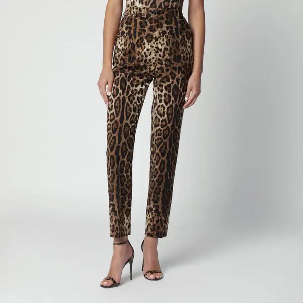 Dolce & Gabbana Leopard-print Stretch Wool Canvas Pants - Brown