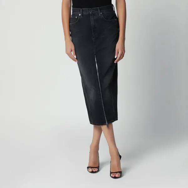 HAIKURE Washed Denim Skirt With Front Zip