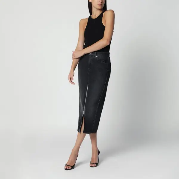 HAIKURE Washed Denim Skirt With Front Zip