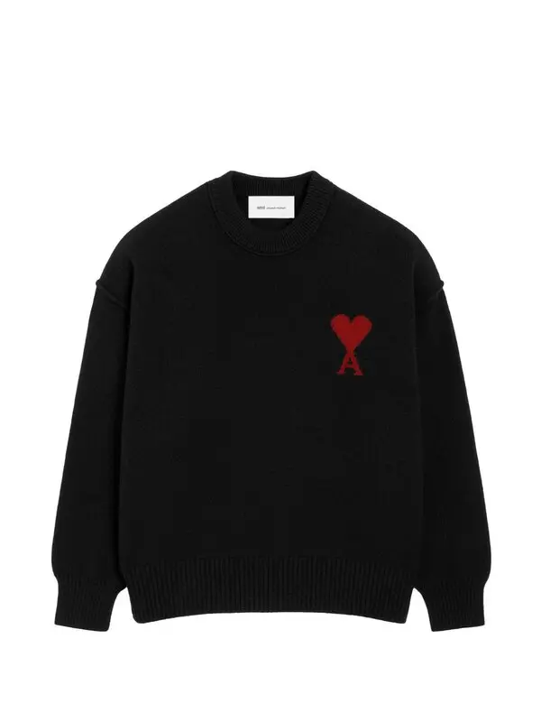 AMI Paris De Coeur Wool Crewneck Sweater - Black