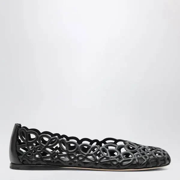 Loewe Petal Anagram Ballet Flats In Leather - Black