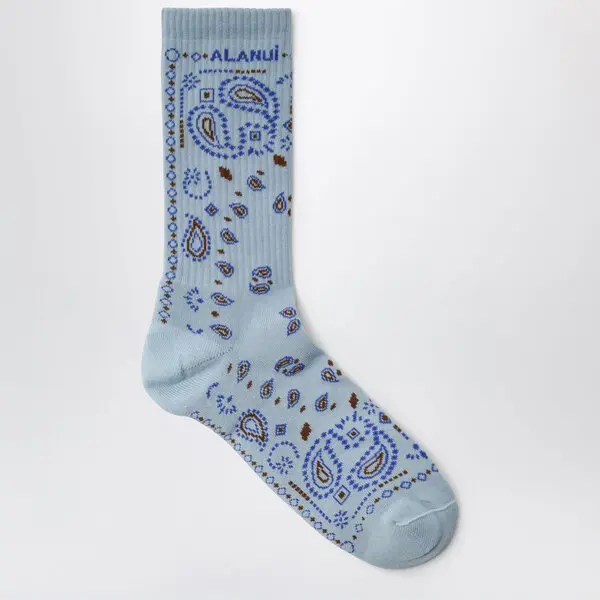 Alanui Dust Blue Cotton-blend Bandana-pattern Socks