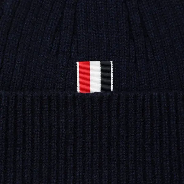 Thom Browne Navy Ribbed Cashmere Beanie