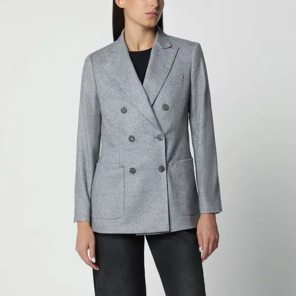 Max Mara Double-breasted Blazer In Silk And Cashmere - Grey
