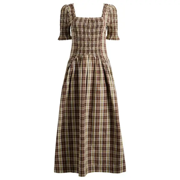 DAMSON MADDER Emmy Shirred Midi Dress - Cocoa