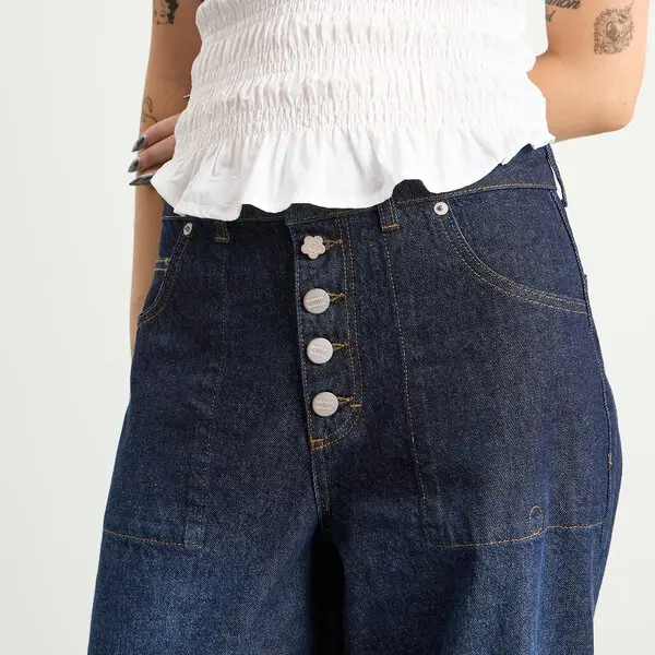 DAMSON MADDER Gigi Baggy Wide Turn Jeans - Indigo
