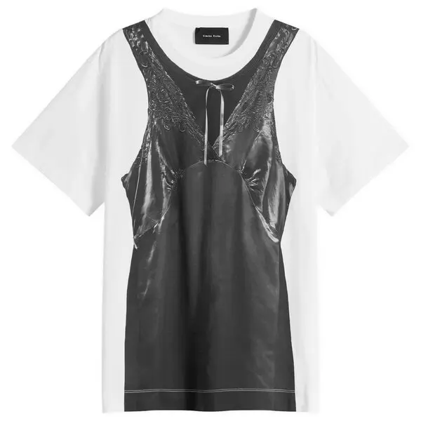 Simone Rocha Patchwork Satin Trompe L'oeil Print T-shirt - White/black