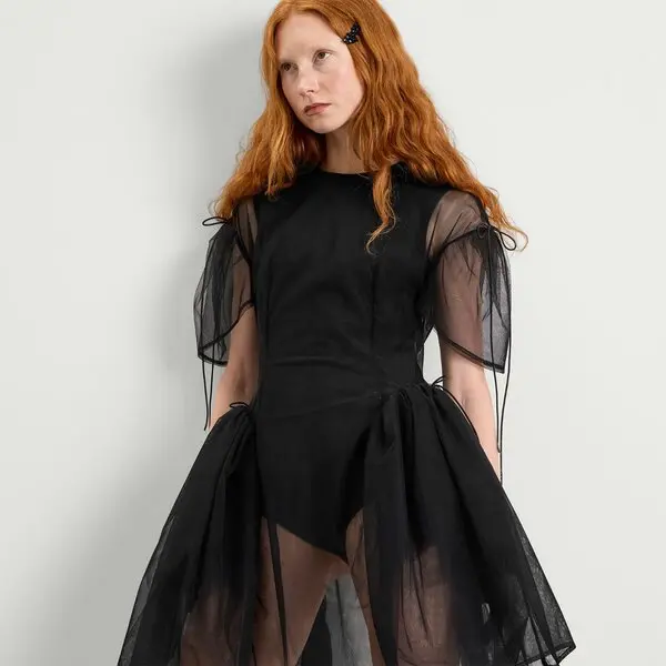 Simone Rocha Mini Puff Sleeve Cord Hip Dress