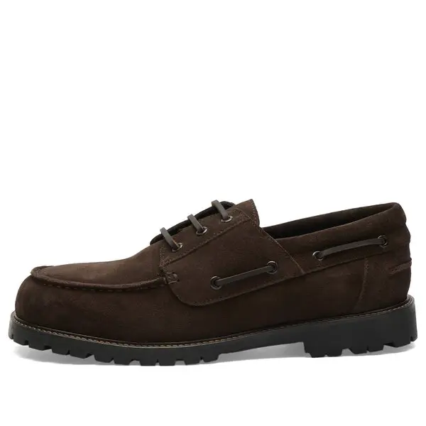 Studio Nicholson Guston Lace-up Boat Shoe In Suede - Caffe