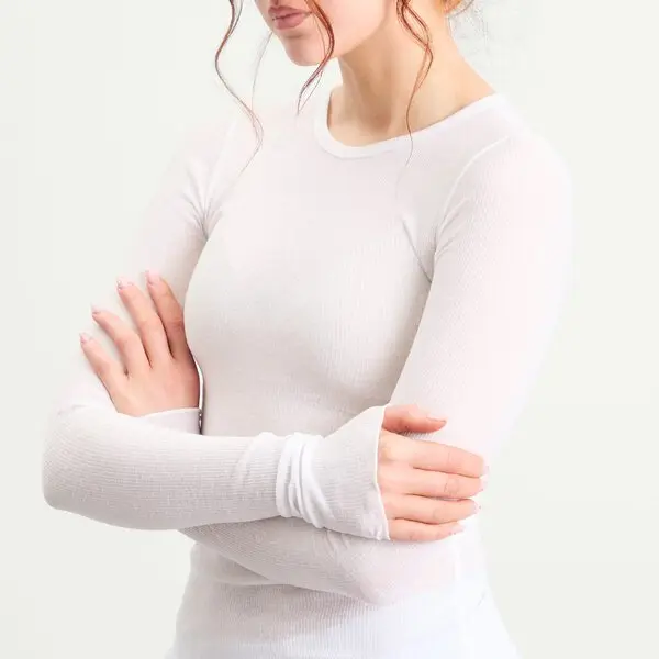 SKIMS Sheer Cotton Long Sleeve Tee - Snow