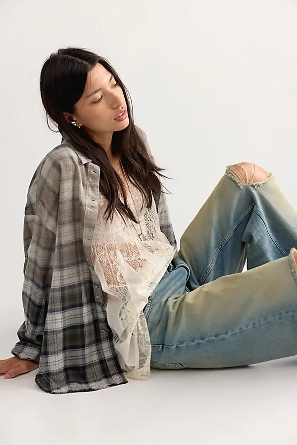 We The Free Lexi Plaid Button-down Top - Forest Green