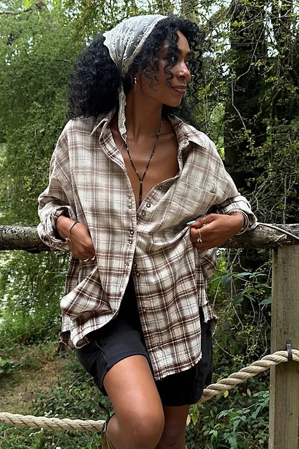 We The Free Lexi Plaid Button-down Top - Ivory Combo