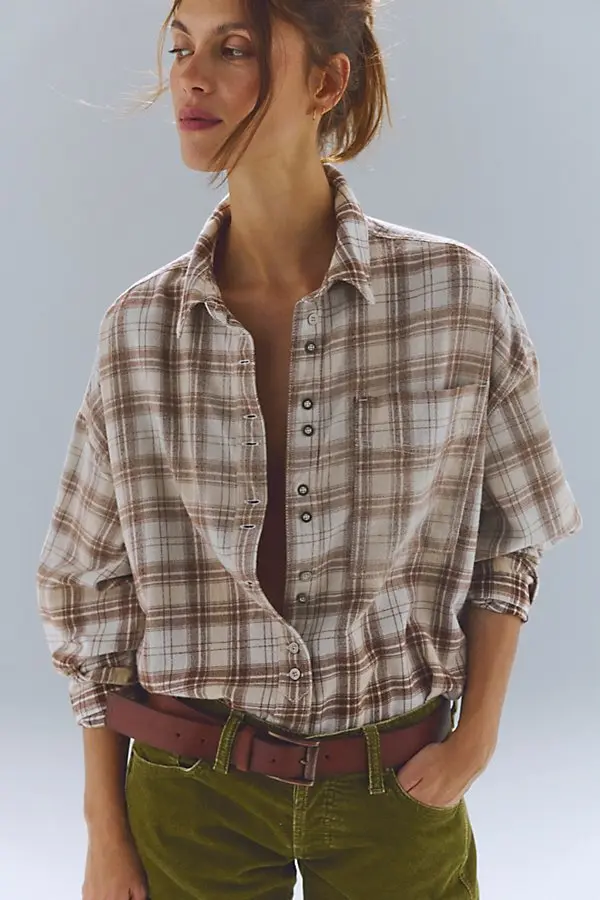 We The Free Lexi Plaid Button-down Top - Ivory Combo