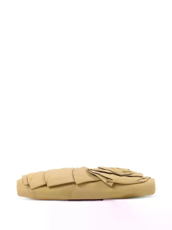 Valentino Garavani Leather Rose Detail Clutch Bag - Neutrals