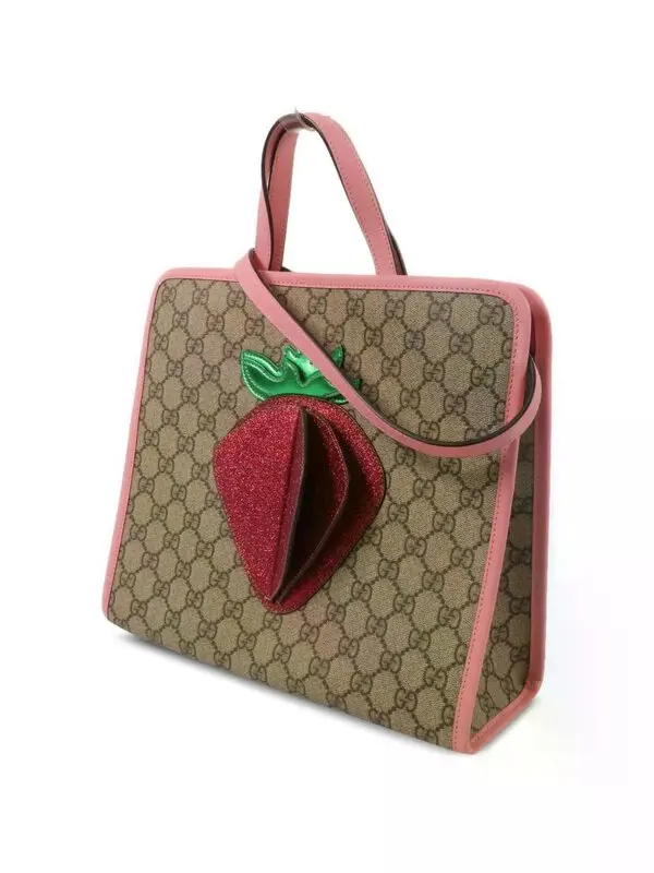 Gucci Gg Canvas Strawberry Motif Tote Bag - Neutrals