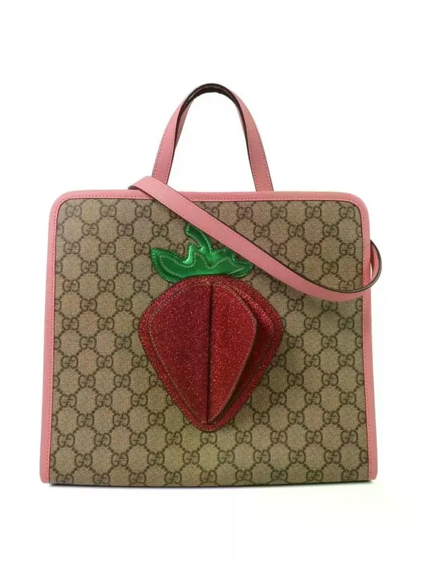 Gucci Strawberry Motif Gg Canvas Tote Bag - Neutrals
