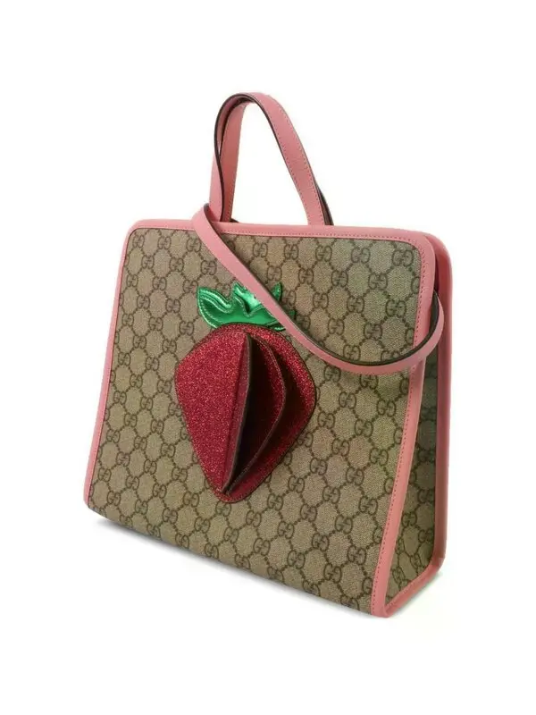 Gucci Strawberry Motif Gg Canvas Tote Bag - Neutrals