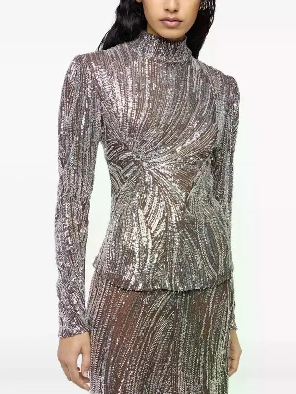 Rabanne Tone Sequin Embellished High Neck Top