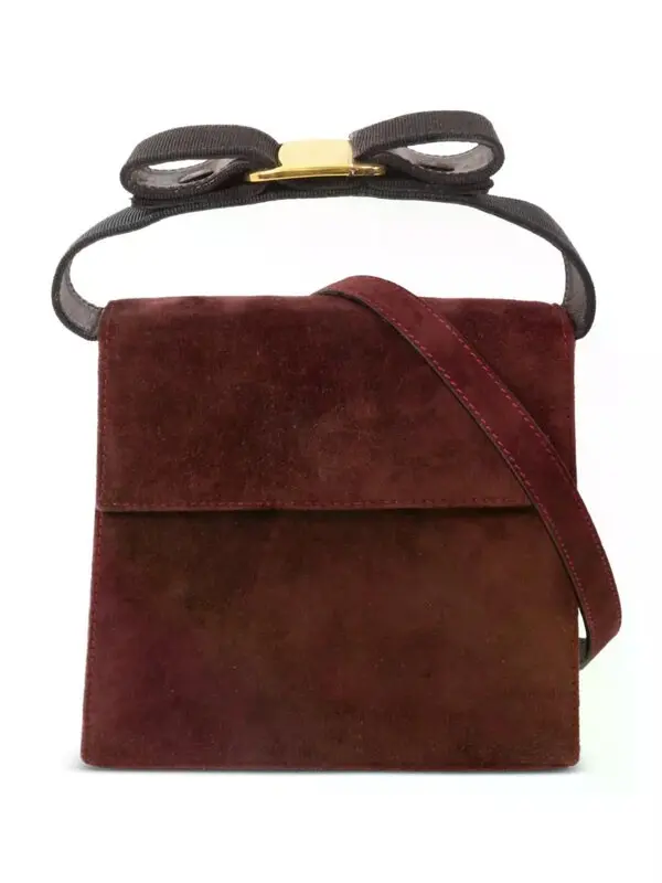 FERRAGAMO Suede Bow Detail Shoulder Bag