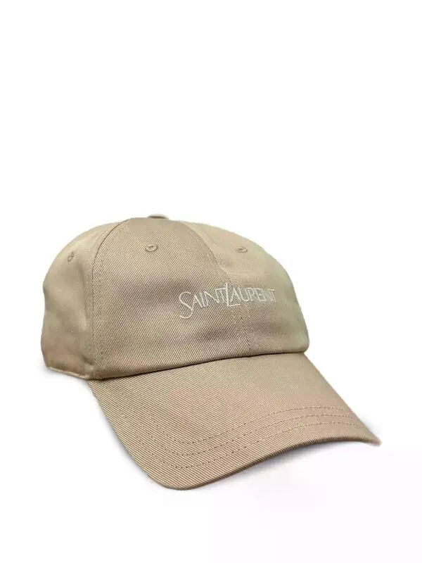 Saint Laurent Logo Cap In Cotton Gabardine - Neutrals